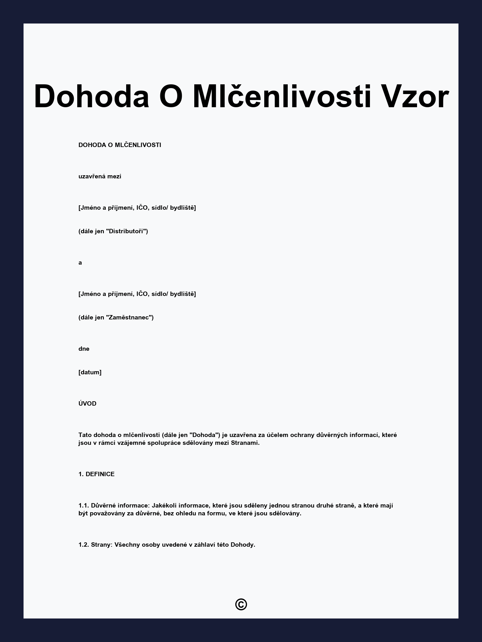 Dohoda O Mlčenlivosti Vzor