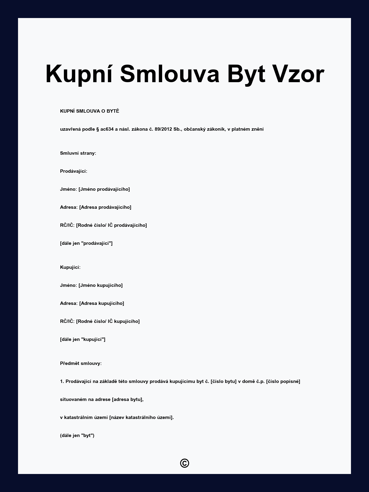 Kupní Smlouva Byt Vzor