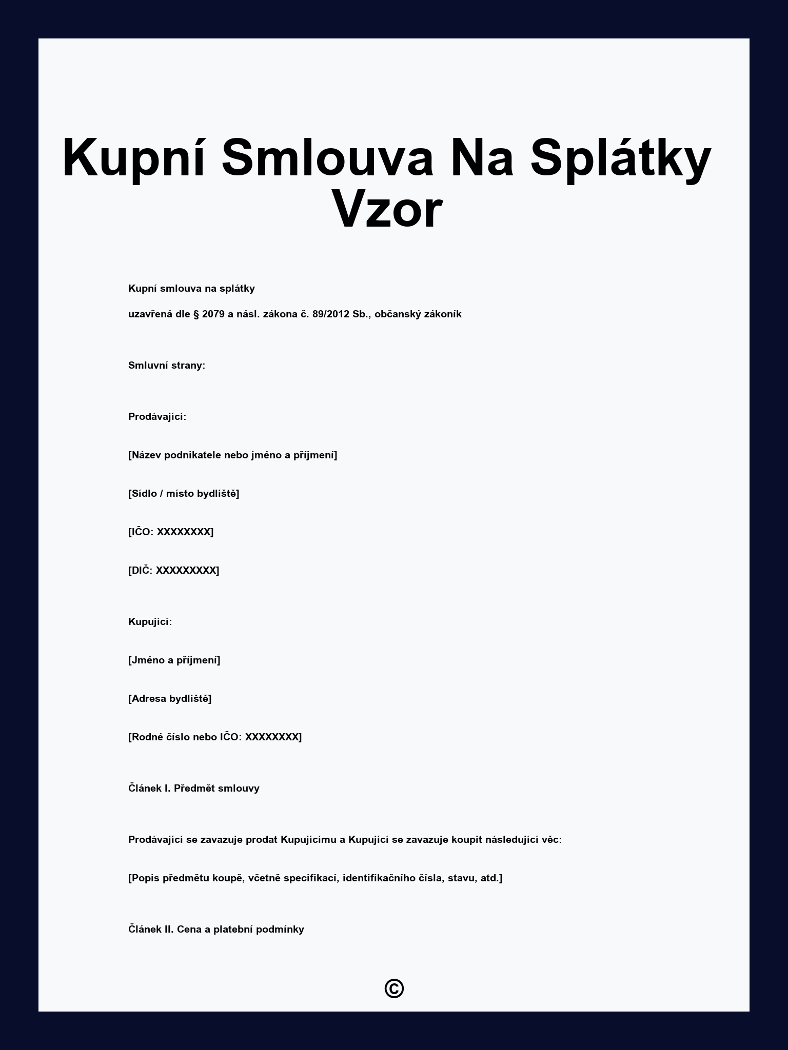 Kupní Smlouva Na Splátky Vzor