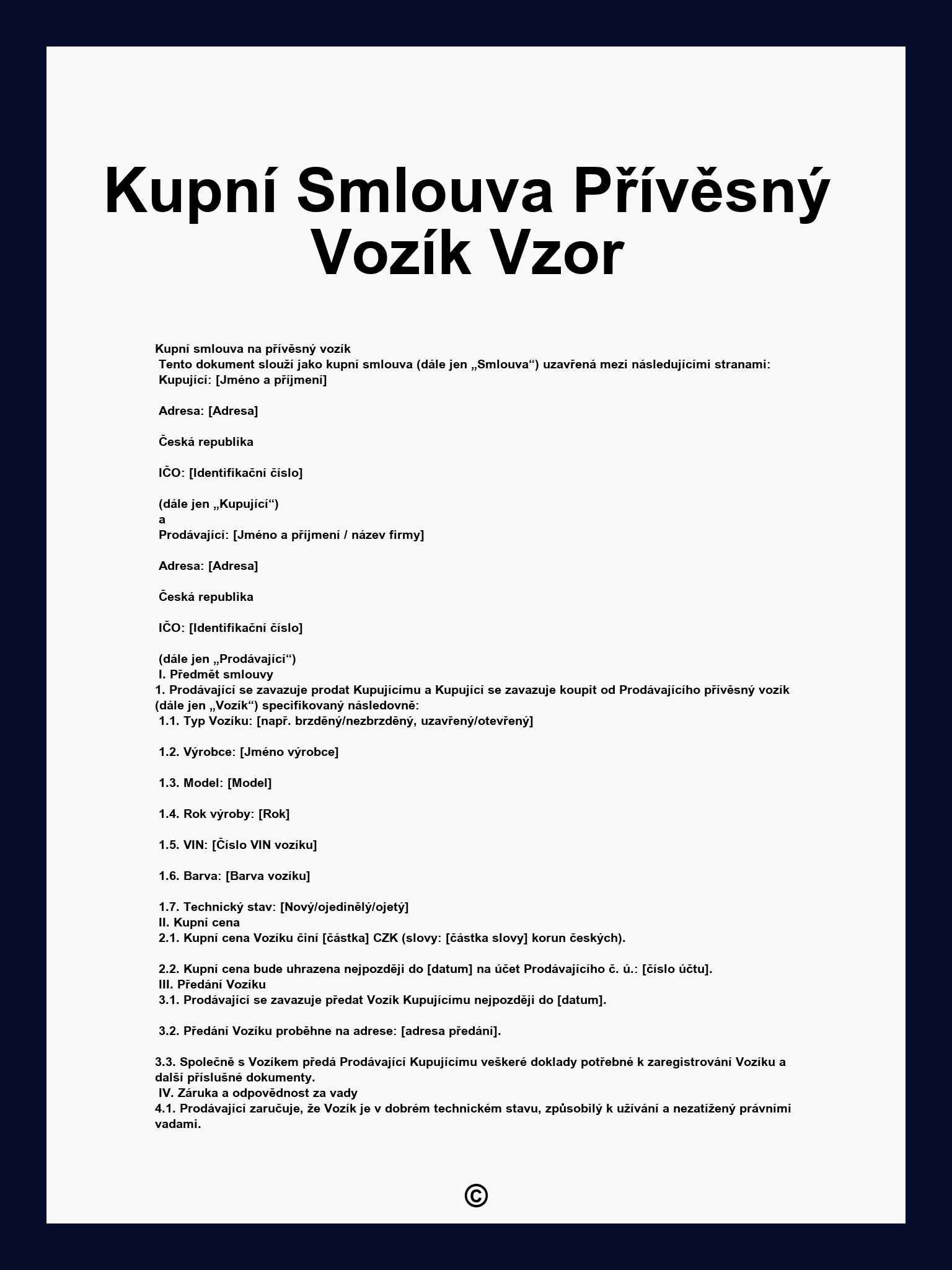 Kupní Smlouva Přívěsný Vozík Vzor