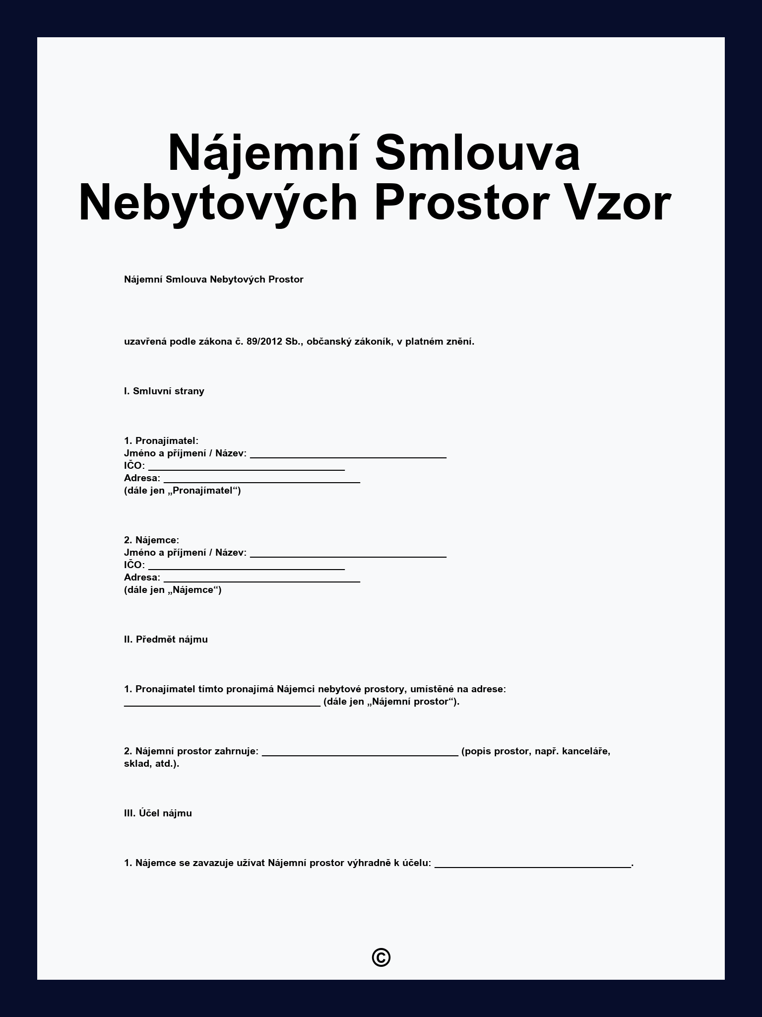 Nájemní Smlouva Nebytových Prostor Vzor