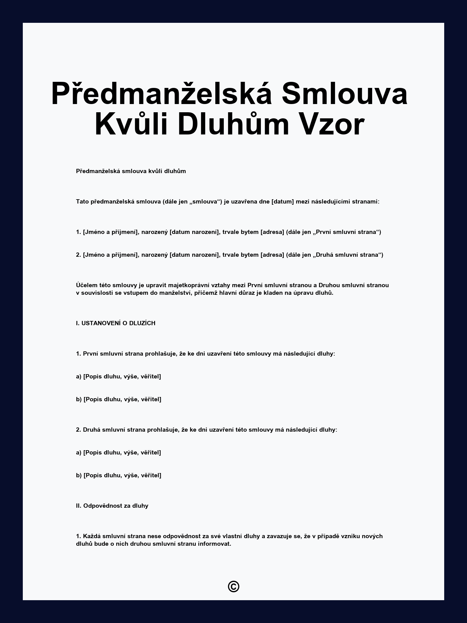 Předmanželská Smlouva Kvůli Dluhům Vzor