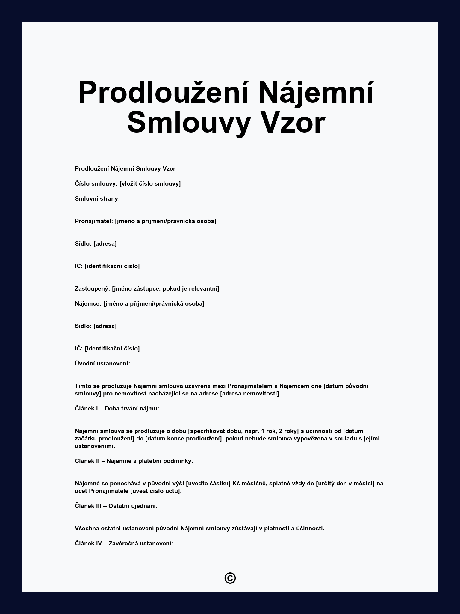 Prodloužení Nájemní Smlouvy Vzor