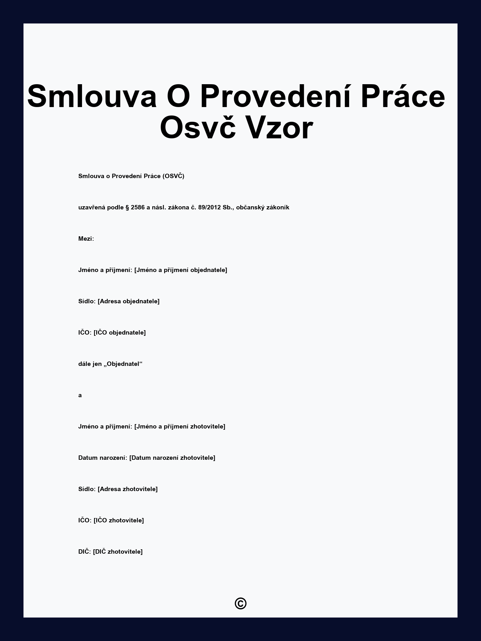 Smlouva O Provedení Práce Osvč Vzor