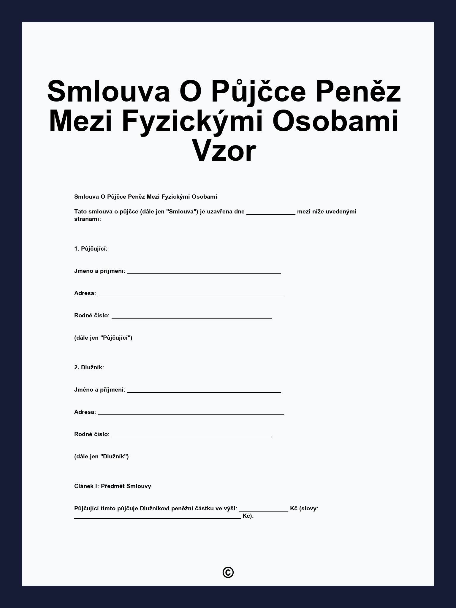 Smlouva O Půjčce Peněz Mezi Fyzickými Osobami Vzor
