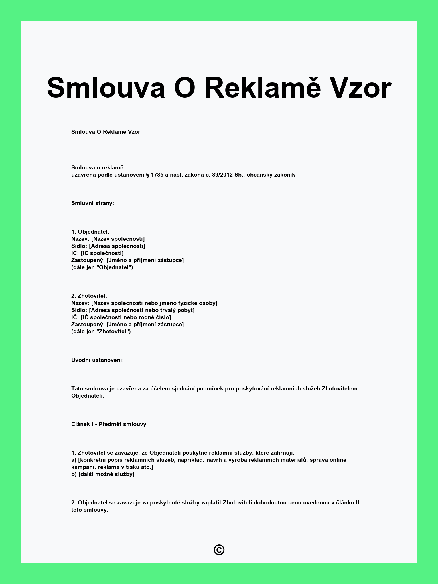 Smlouva O Reklamě Vzor