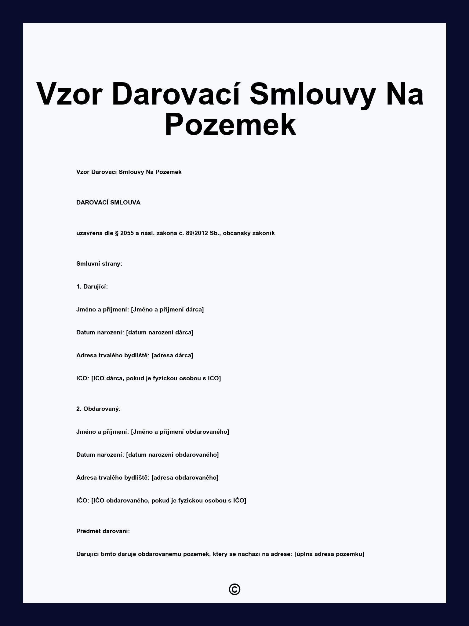 Vzor Darovací Smlouvy Na Pozemek
